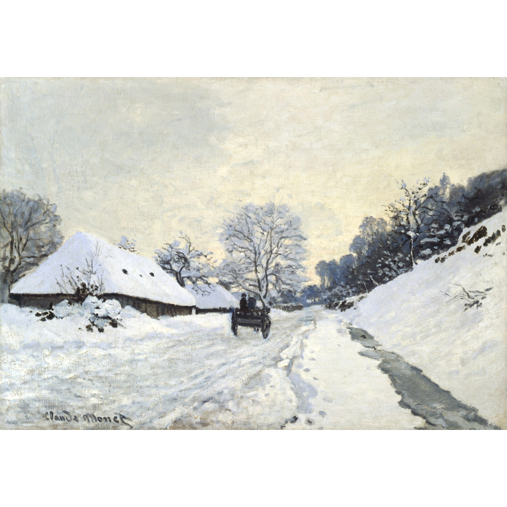 The Cart. Snow-covered road at Honfleur by Claude Monet