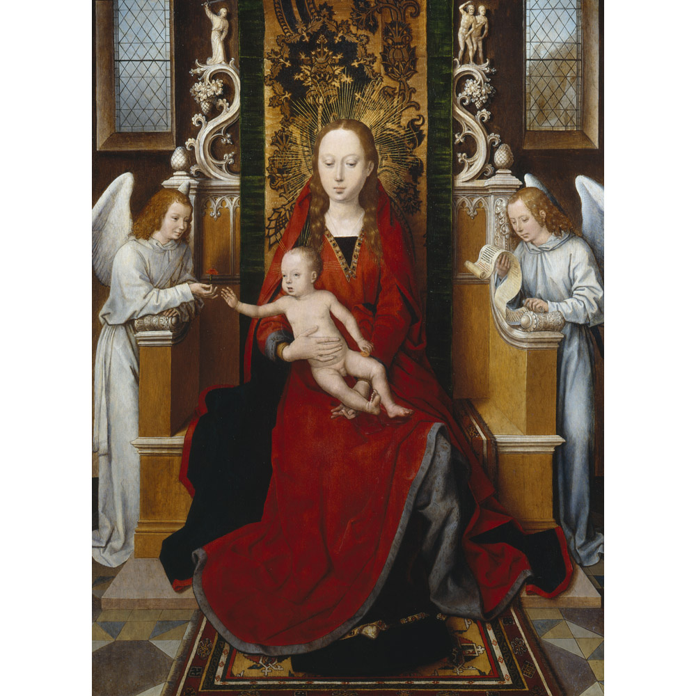 Virgin and Child Enthroned with Two Angels by Hans Memling